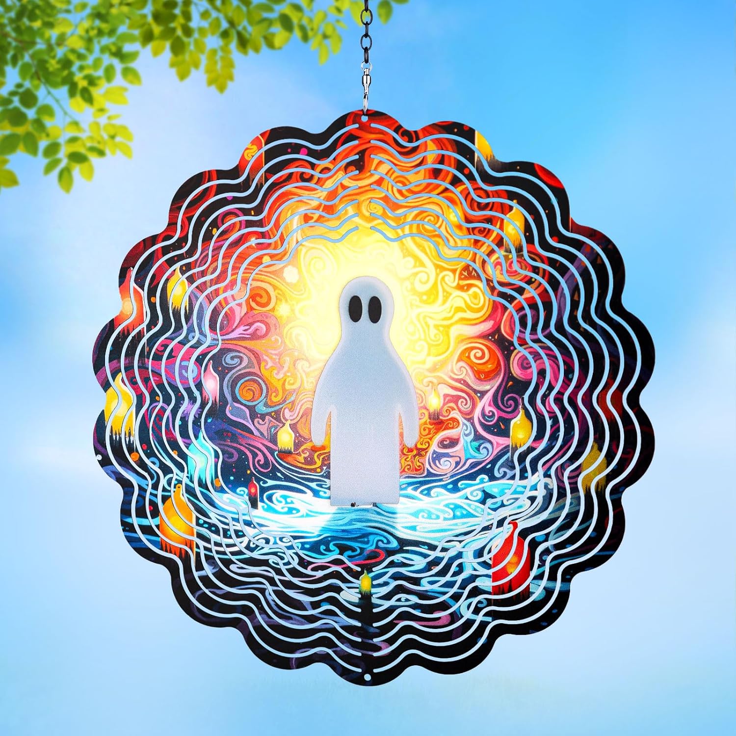 3D Wind Spinners Outdoor Hanging,Metal Ghost Wind Spinner Holloween ...
