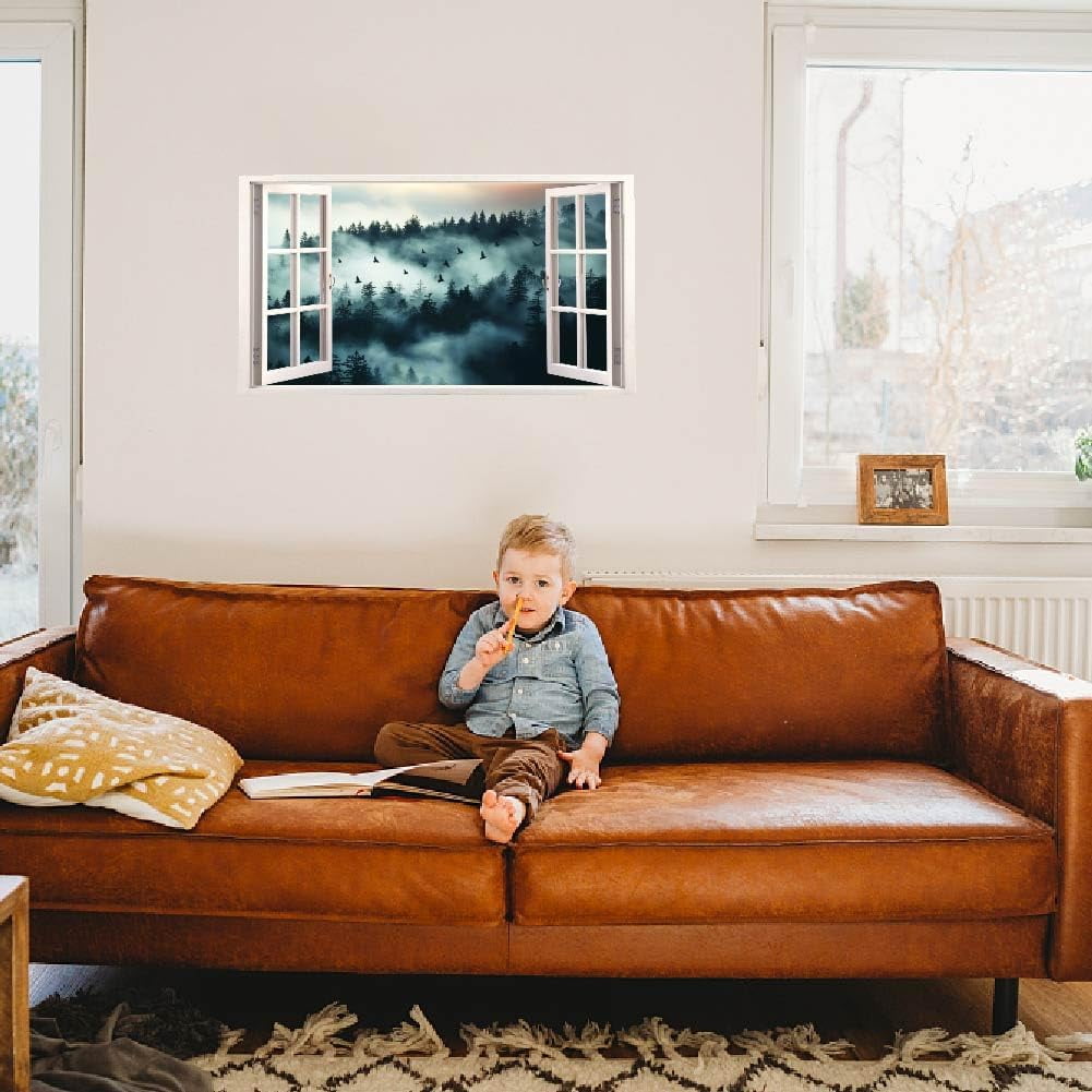 3D Window Scenery Wall Decals Rime Forest Wall Sticker Freezing Fog ...