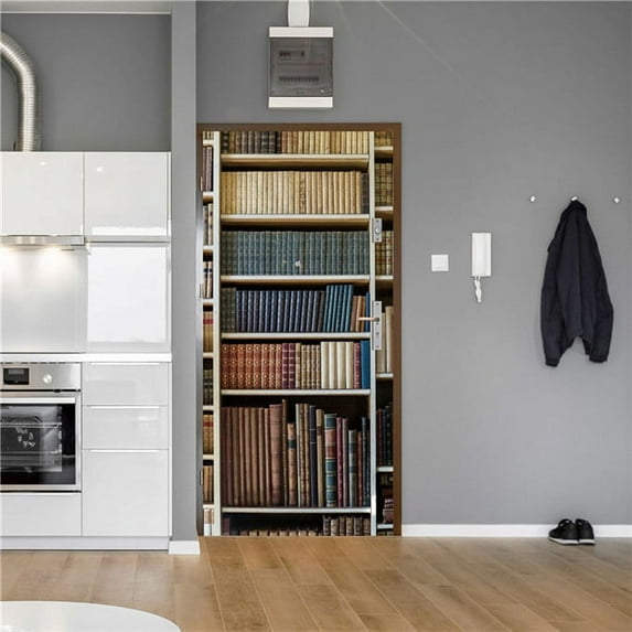 3D Wine Cabinet Door Sticker Bookcase Home Decoration Wallpaper Room ...