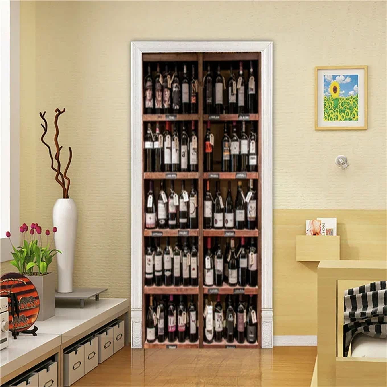 3D Wine Cabinet Door Stickers Liquor Theme Wallpaper Self-Adhesive PVC ...