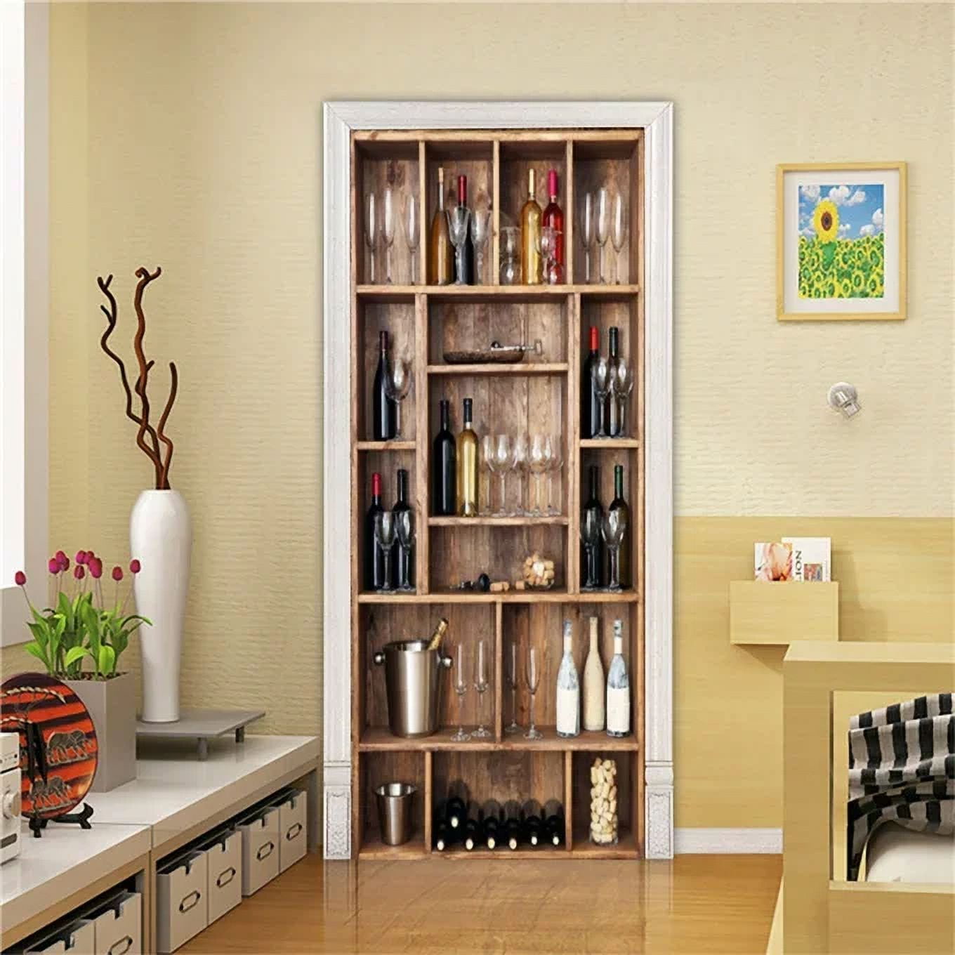 3D Wine Cabinet Door Stickers Liquor Theme Wallpaper Self-Adhesive PVC ...