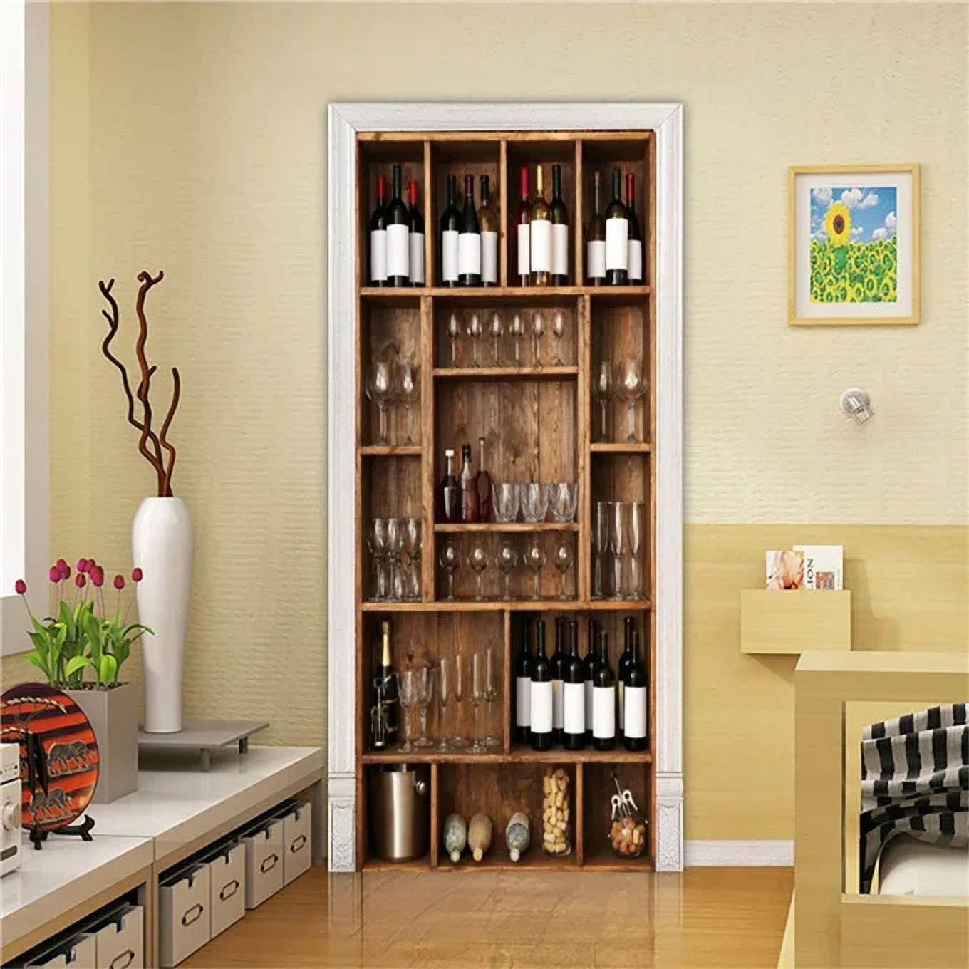 3D Wine Cabinet Door Stickers Liquor Theme Wallpaper Self-Adhesive PVC ...