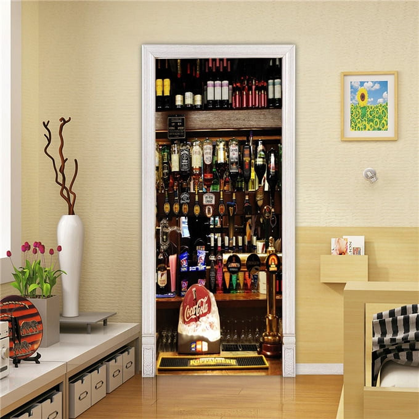 3D Wine Cabinet Door Stickers Liquor Theme Wallpaper Self-Adhesive PVC ...