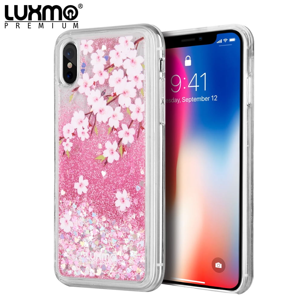 3D Winter Sparkle Glitter Waterfall Phone Case (Cherry Blossoms) for ...
