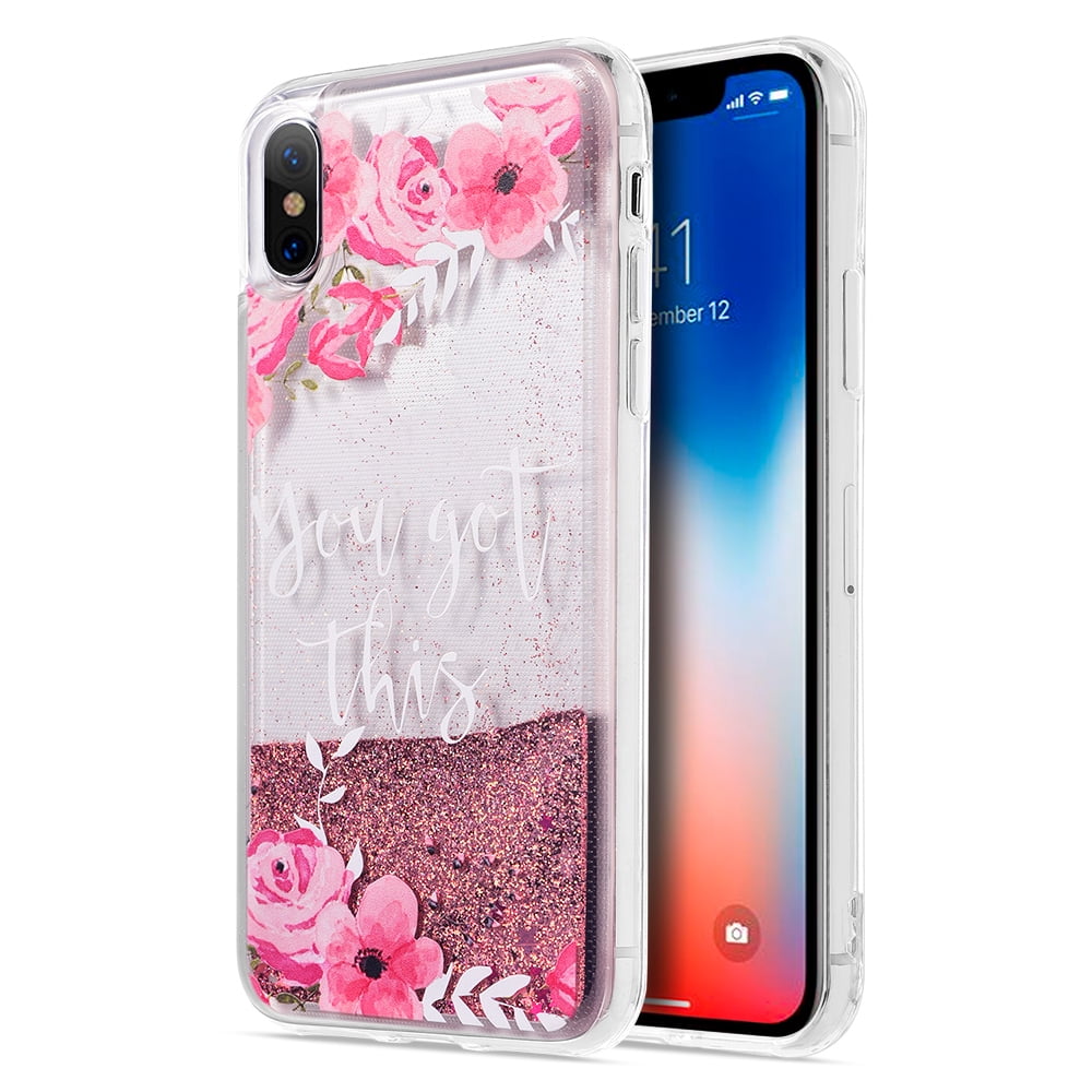 3D Winter Sparkle Glitter Waterfall Phone Case (Pink Flower) for Apple ...