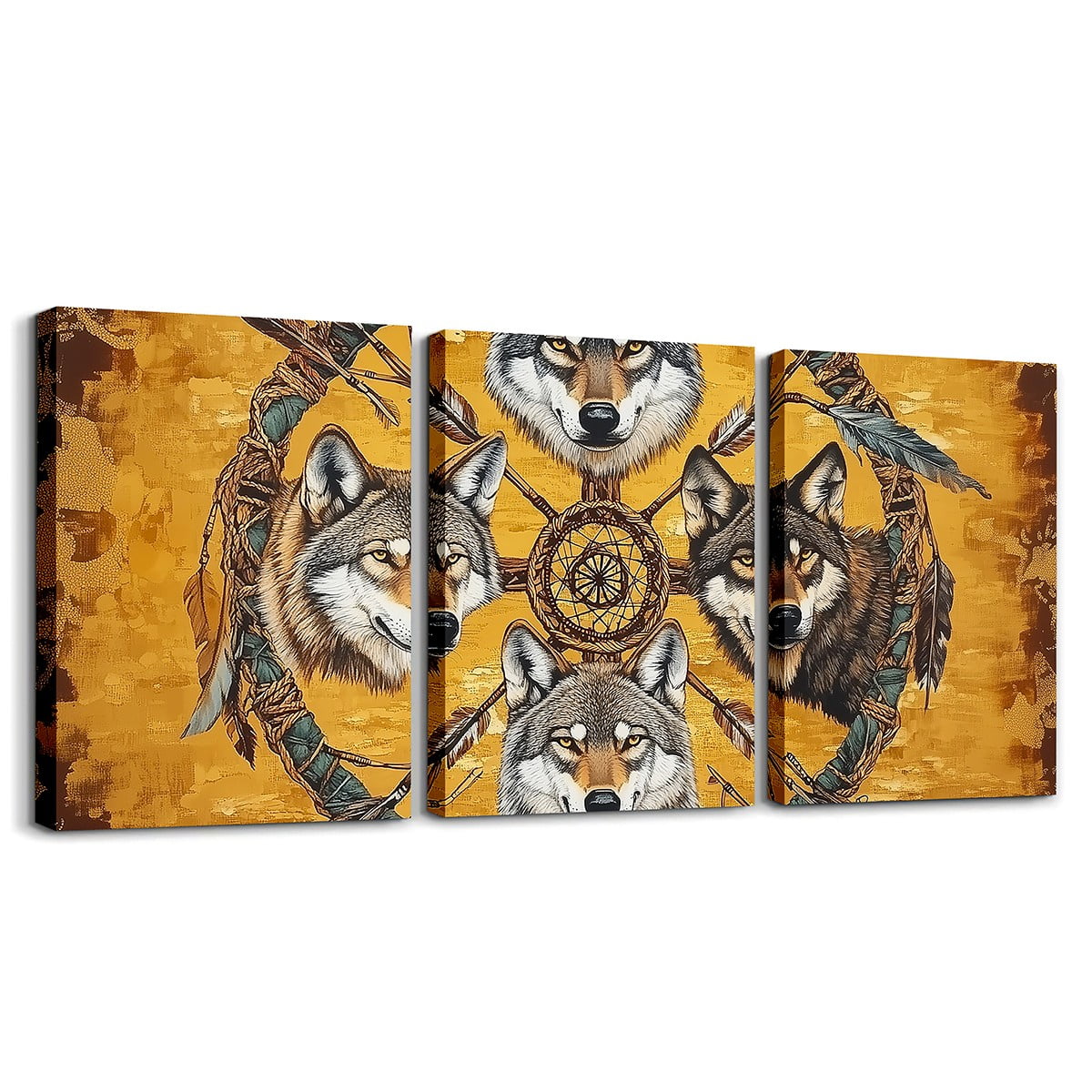 3D Wolf Canvas Wall Art Dreamcatcher Wolf Wolves Poster Prints Boho ...
