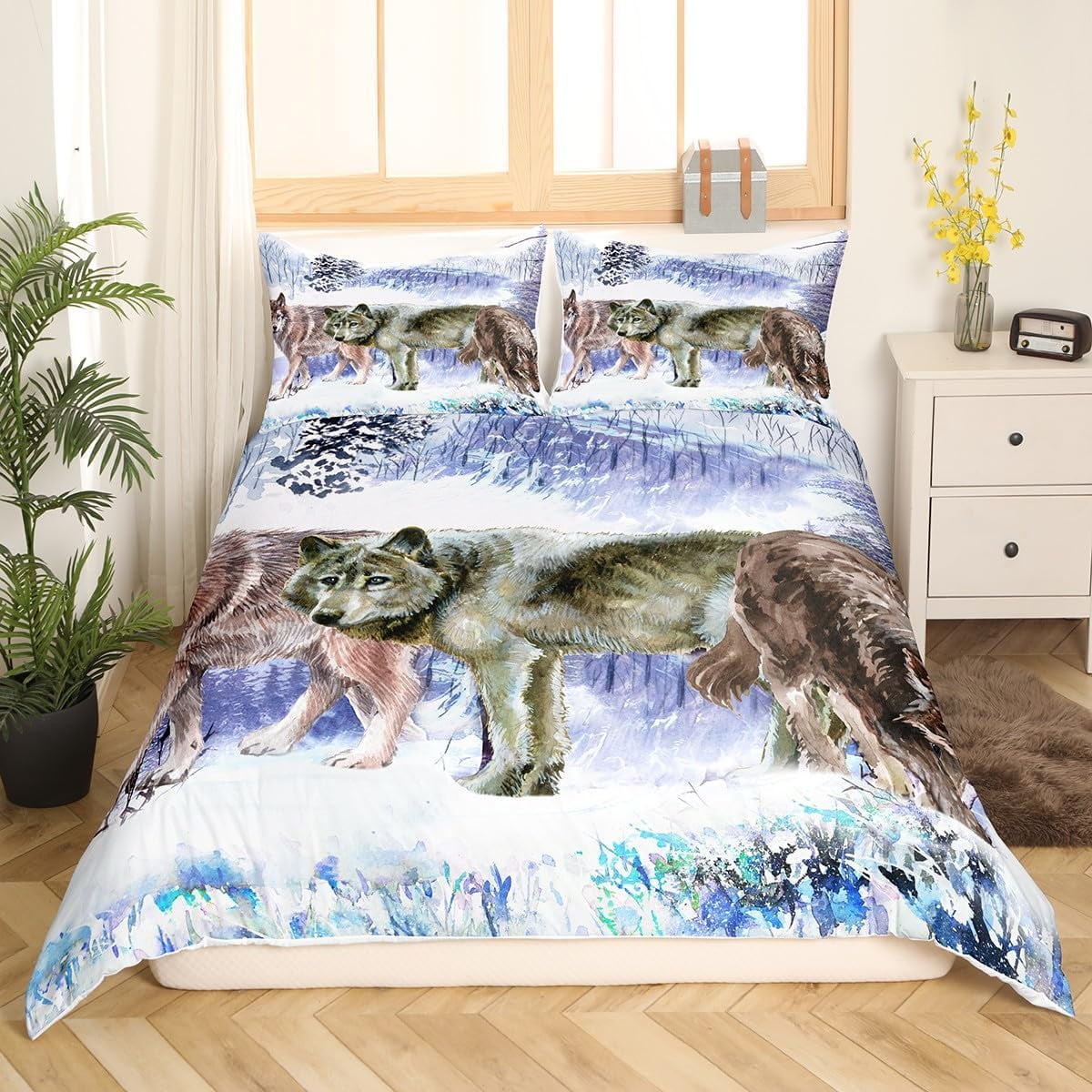 3D Wolf Comforter Cover Queen Kids Teen Duvet Cover Set Animal Theme ...