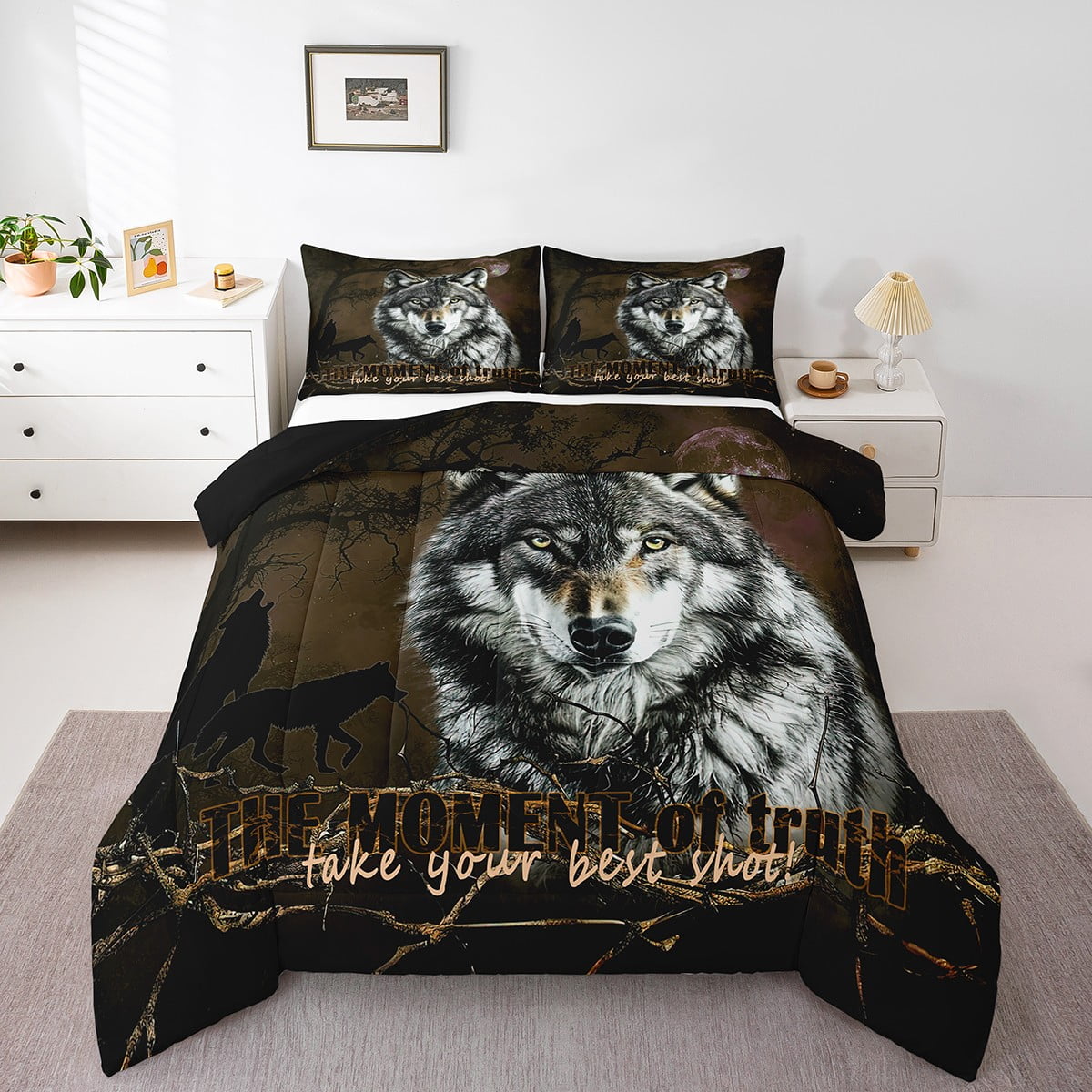 3D Wolf Comforter Night Galaxy Moon Wolf Bedding Set, Wild Animal Wolf ...