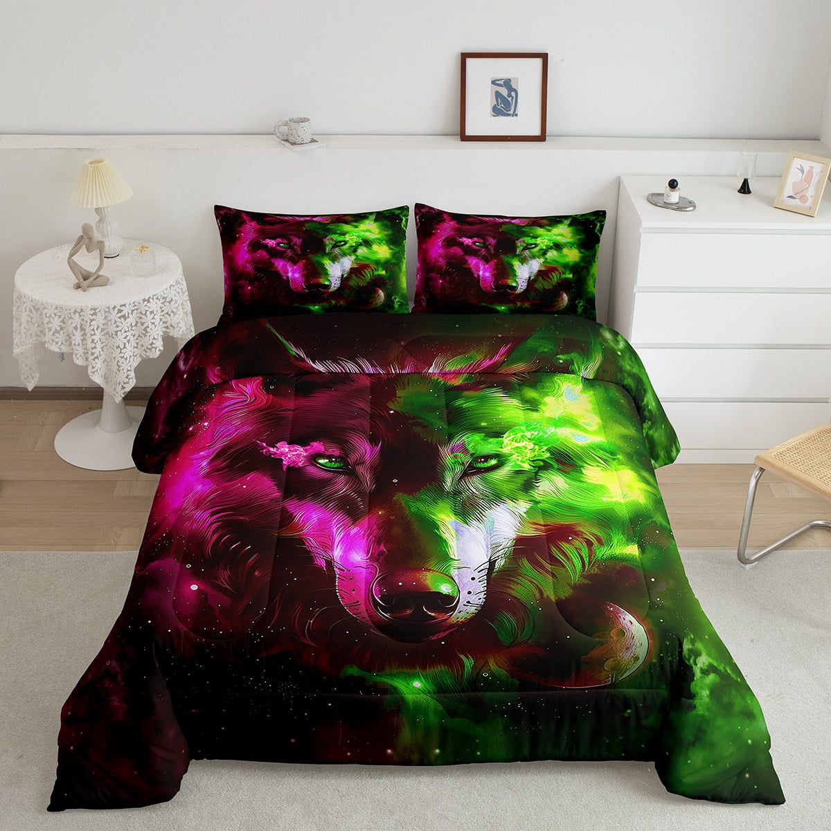 3D Wolf Comforter Set King Size Moon Wolf Galaxy Themed Bedding ...