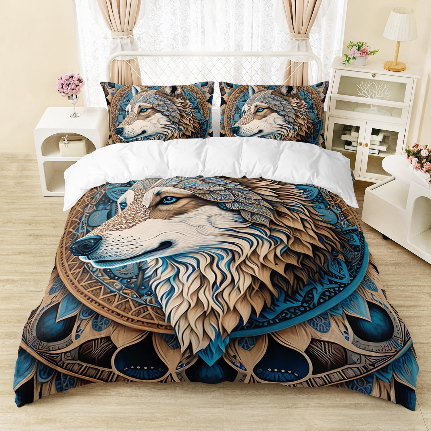 3D Wolf Duvet Cover Set, Animal Wolf Head Print Bedding Set for Boys ...