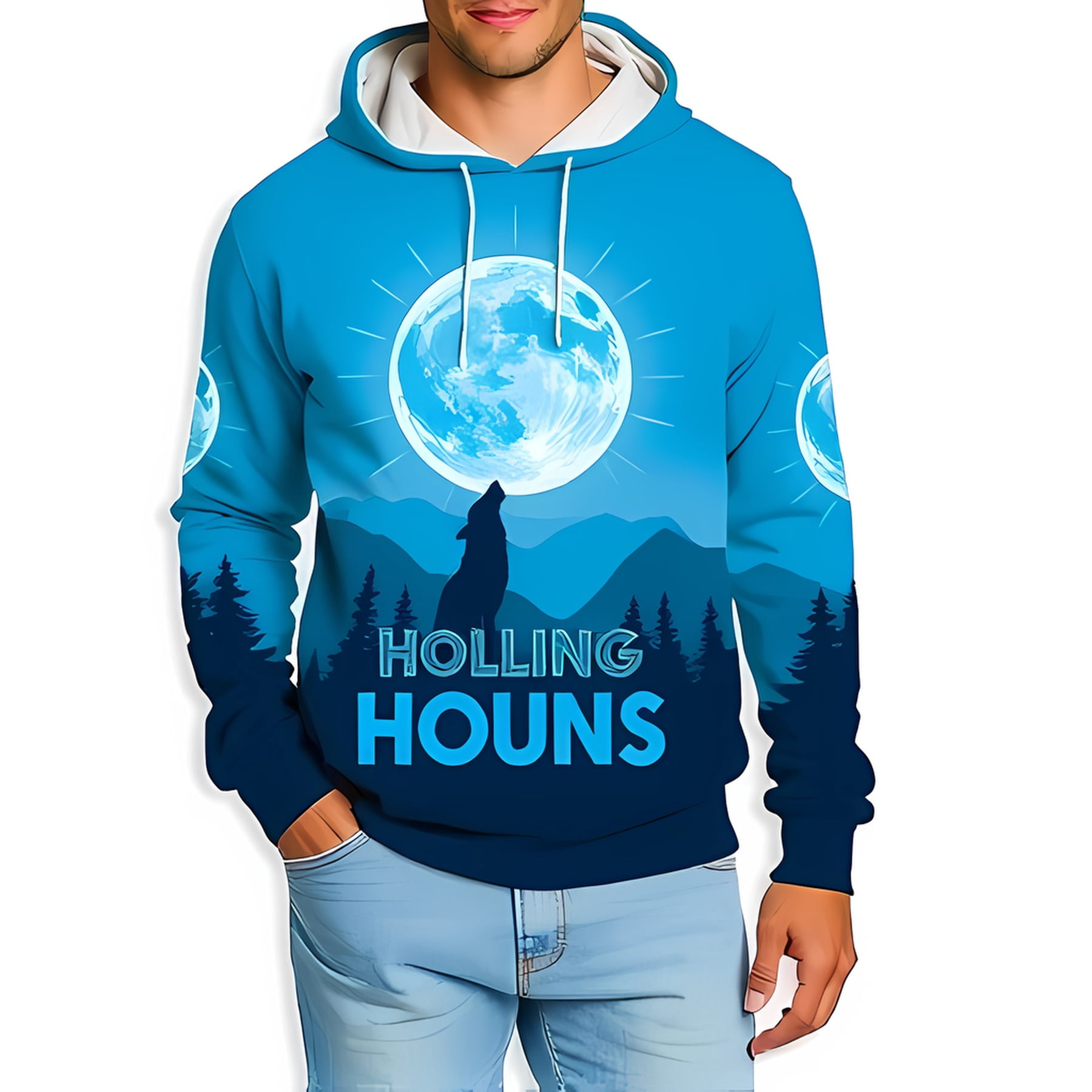 3D Wolf Hoodie with Full Moon & Forest Design - HOLLIN' HOUNS Graphic ...