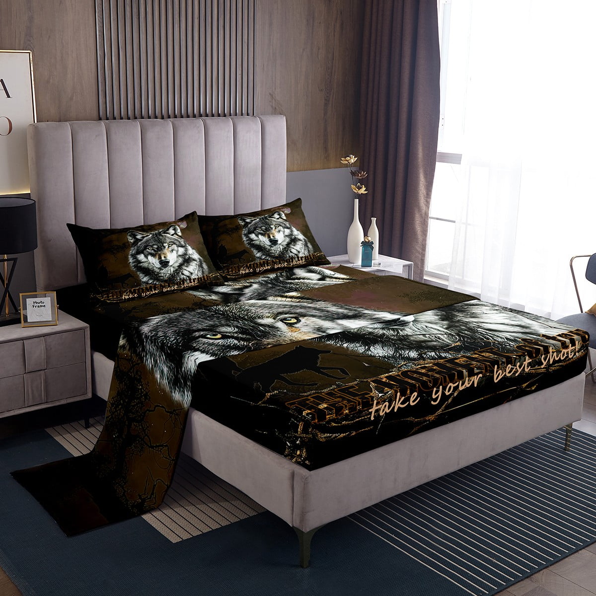 3D Wolf Sheets Night Galaxy Moon Wolf Bed Sheets Set, Wild Animal Wolf ...