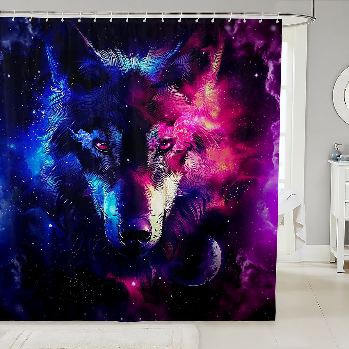 3D Wolf Shower Curtain Wolf Galaxy Moon Bathroom Shower Curtain Sets ...
