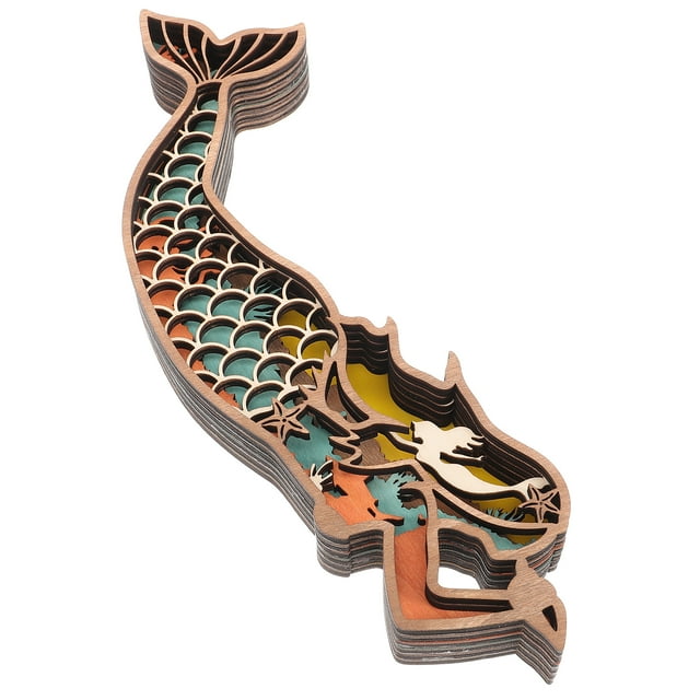 3D Wood Carving Mermaid Wooden Carving Mermaid Ornament Multi-Layer ...