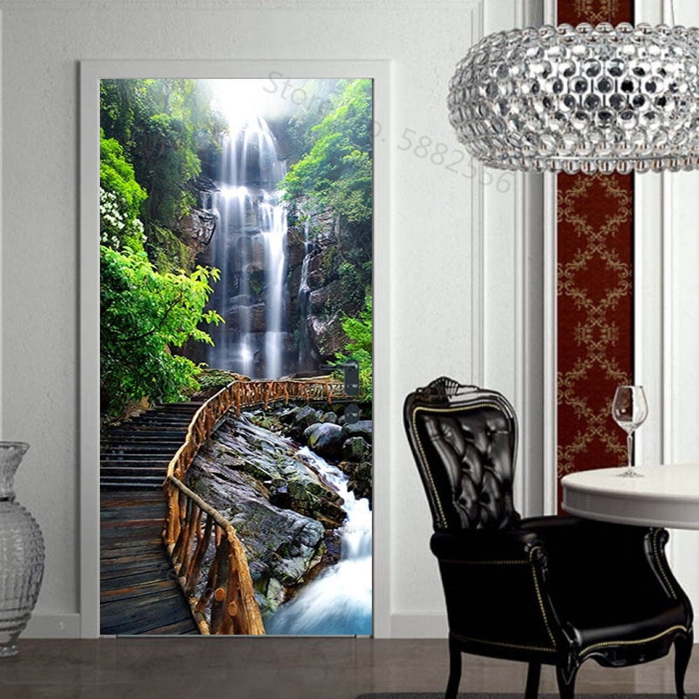 3D Wood Door Stickers Landscape Wall Art Mural Wallpaper Self Adhesive ...