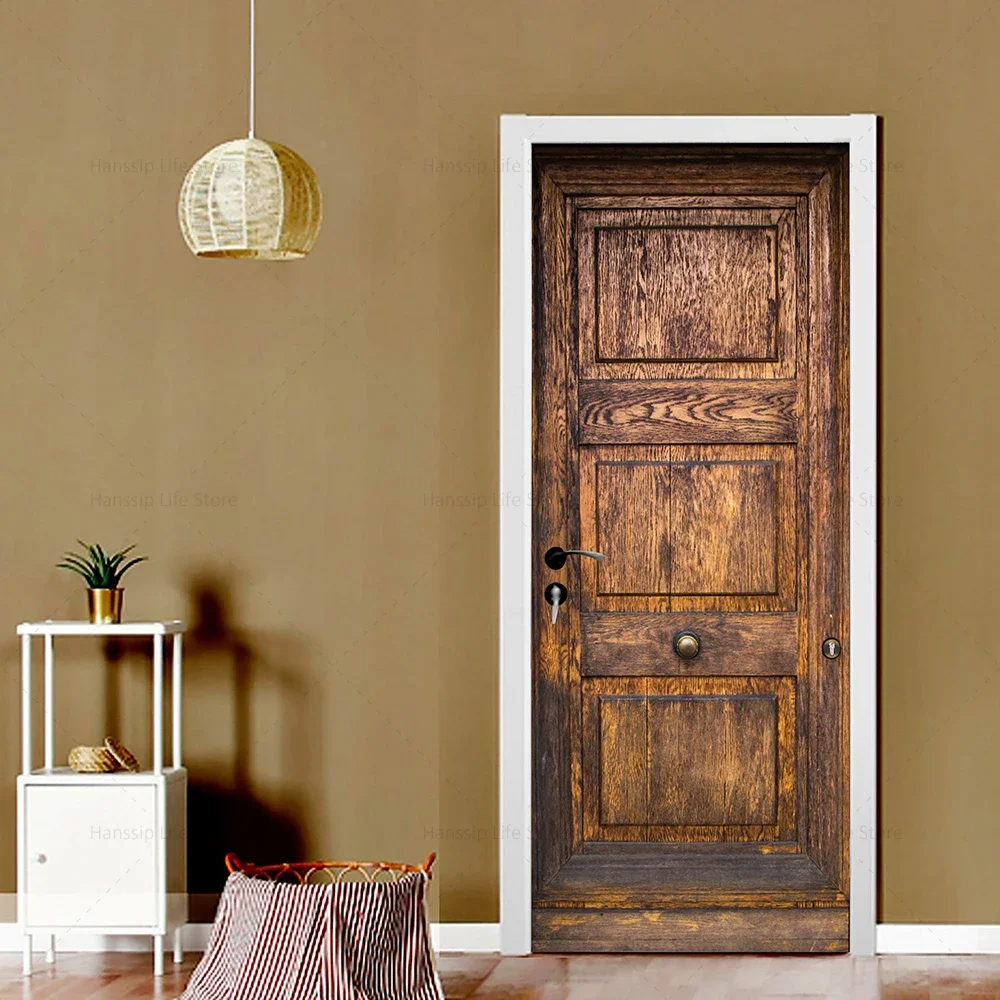 3D Wood Door Stickers Waterproof Rose PVC Waterproof Self-adhesive Home ...