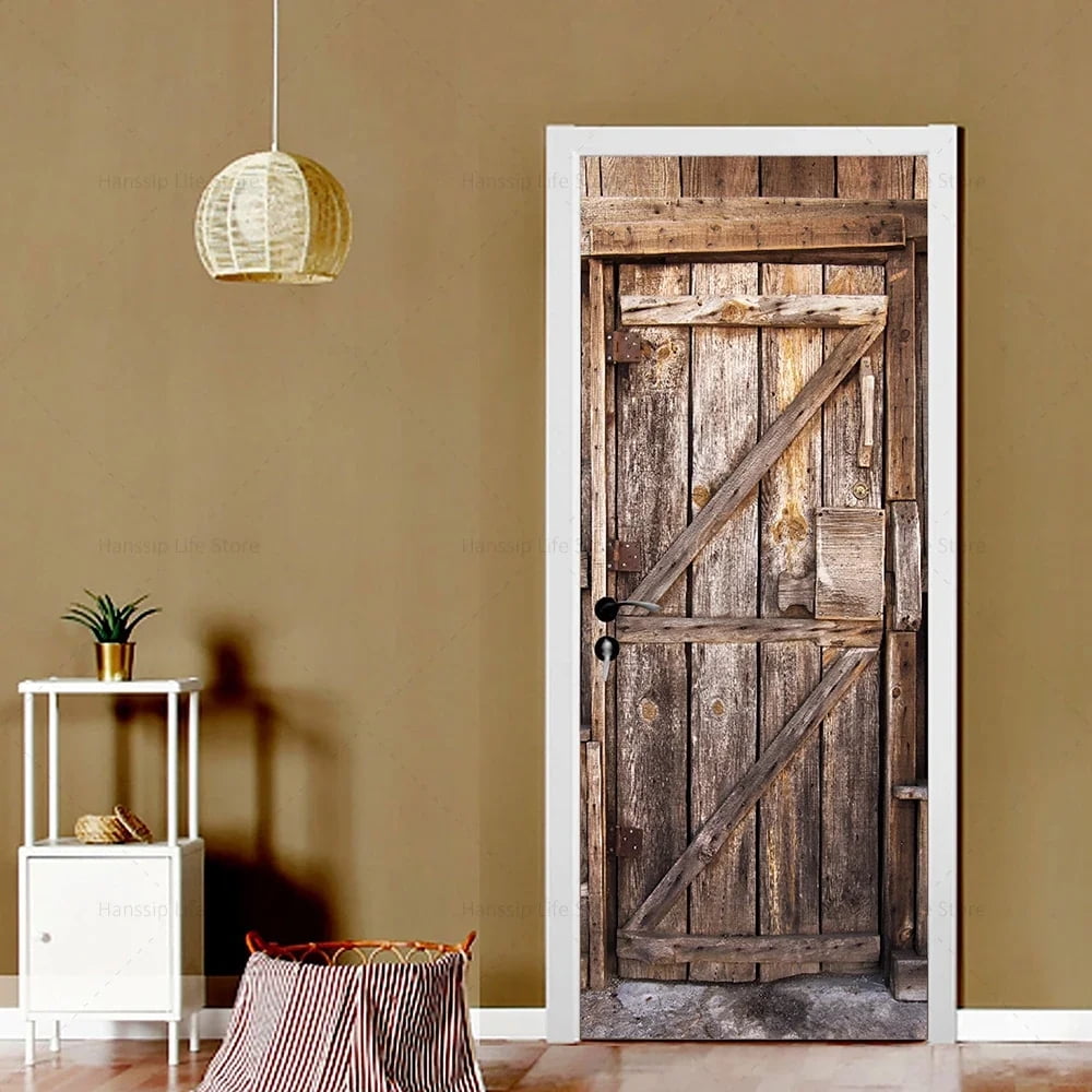 3D Wood Door Stickers Waterproof Rose PVC Waterproof Self-adhesive Home ...
