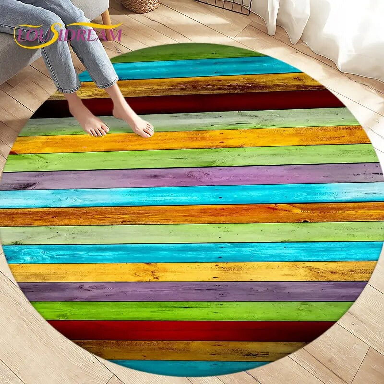 3D Wood Grain Round Area Rug Circle Carpet Rug for Living Room Bedroom ...