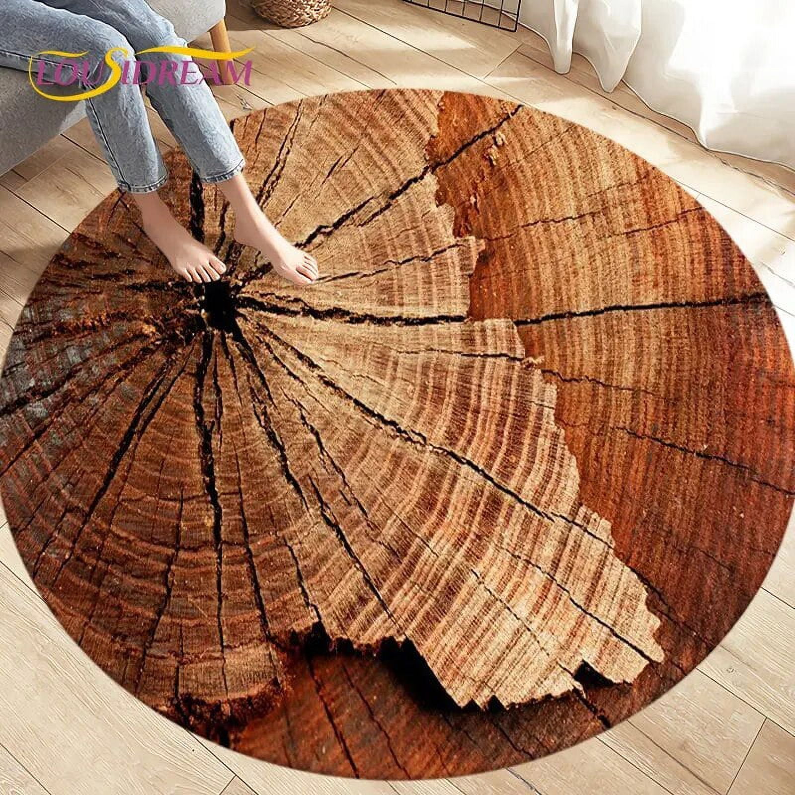 3D Wood Grain Round Area Rug Circle Carpet Rug for Living Room Bedroom ...