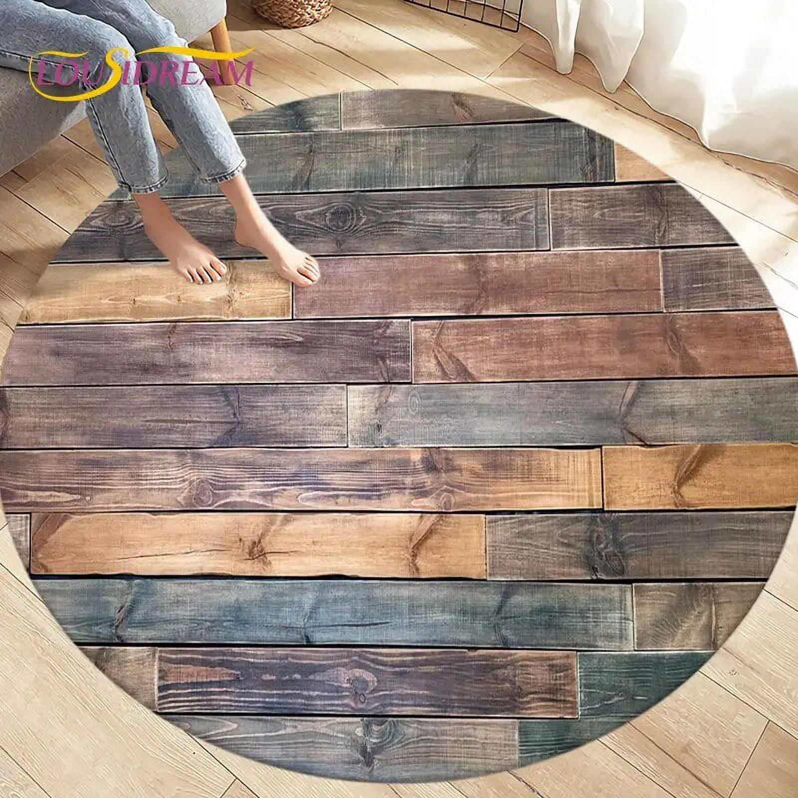 3D Wood Grain Round Area Rug Circle Carpet Rug for Living Room Bedroom ...