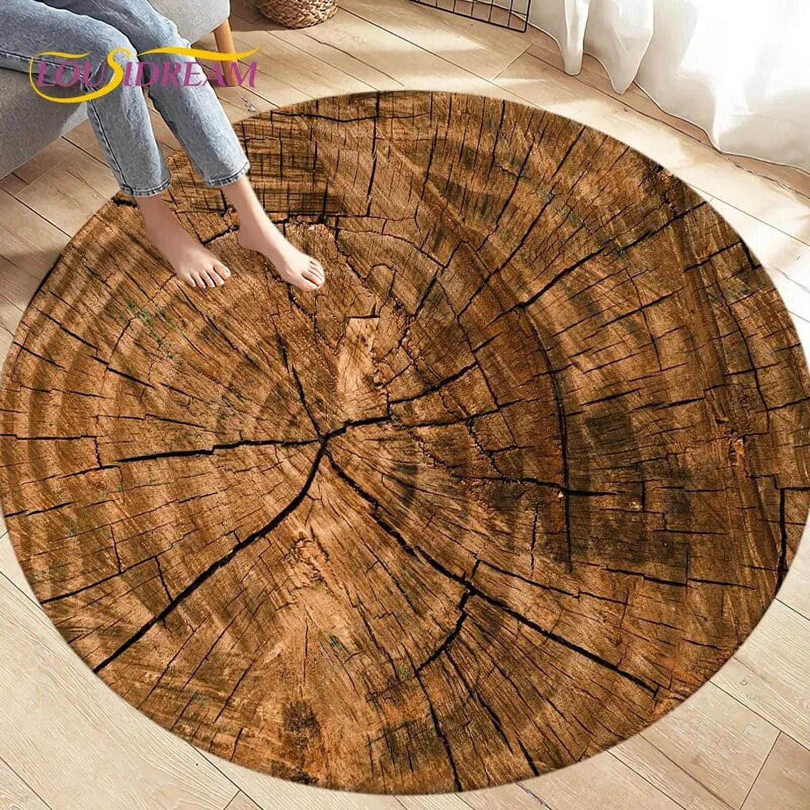 3D Wood Grain Round Area Rug Circle Carpet Rug for Living Room Bedroom ...