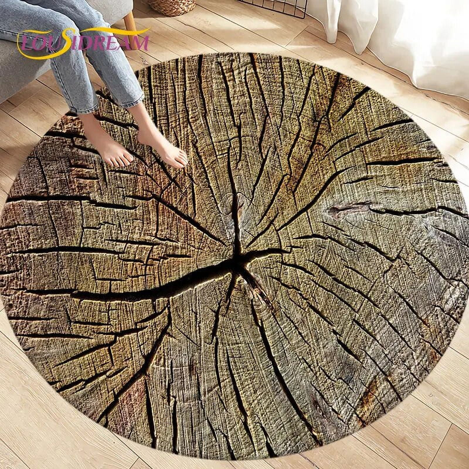 3D Wood Grain Round Area Rug Circle Carpet Rug for Living Room Bedroom ...
