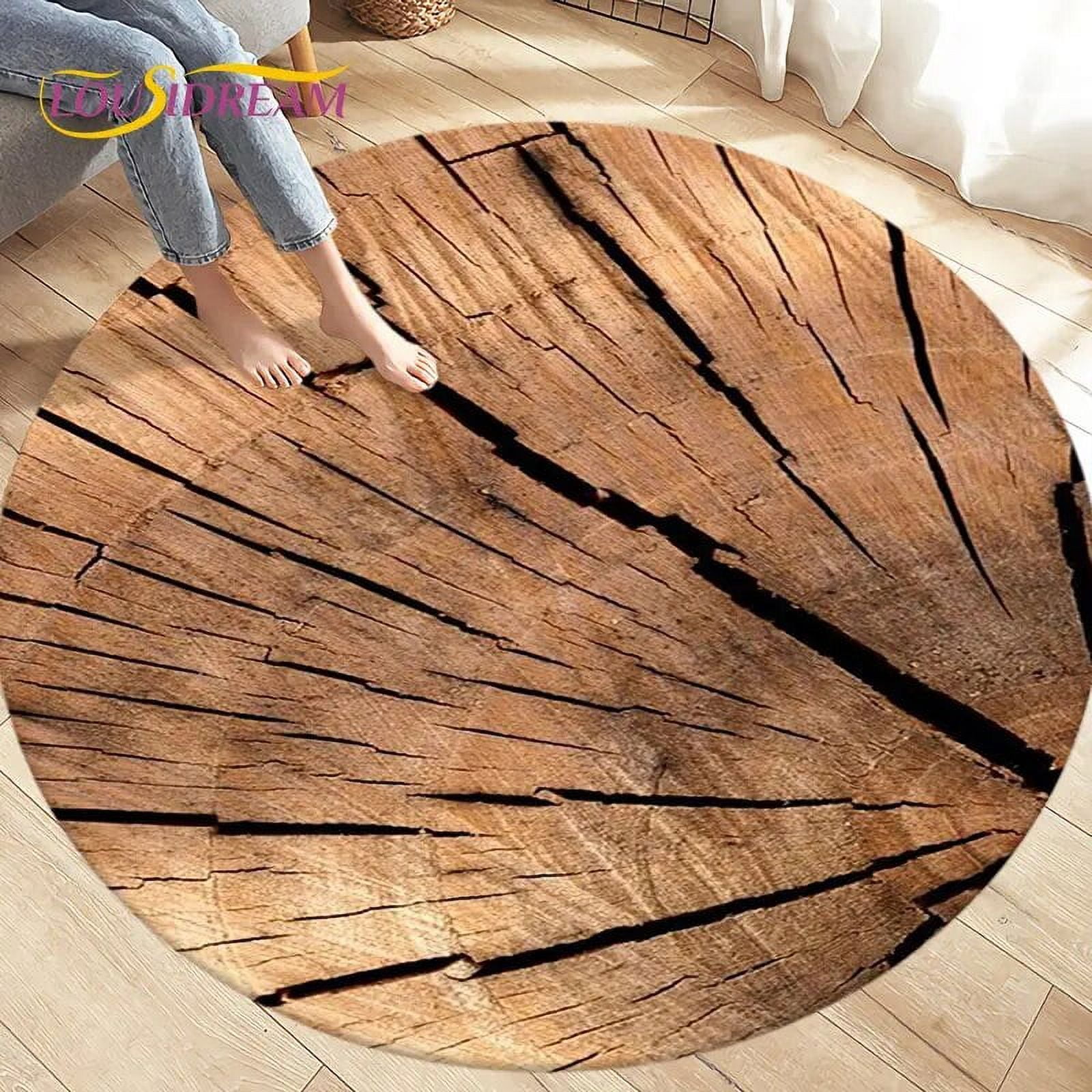 3D Wood Grain Round Area Rug Circle Carpet Rug for Living Room Bedroom ...