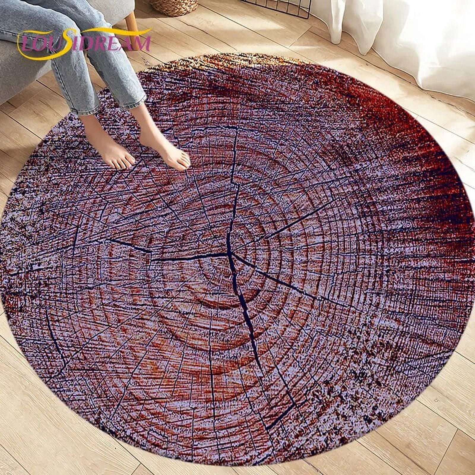 3D Wood Grain Round Area Rug Circle Carpet Rug for Living Room Bedroom ...