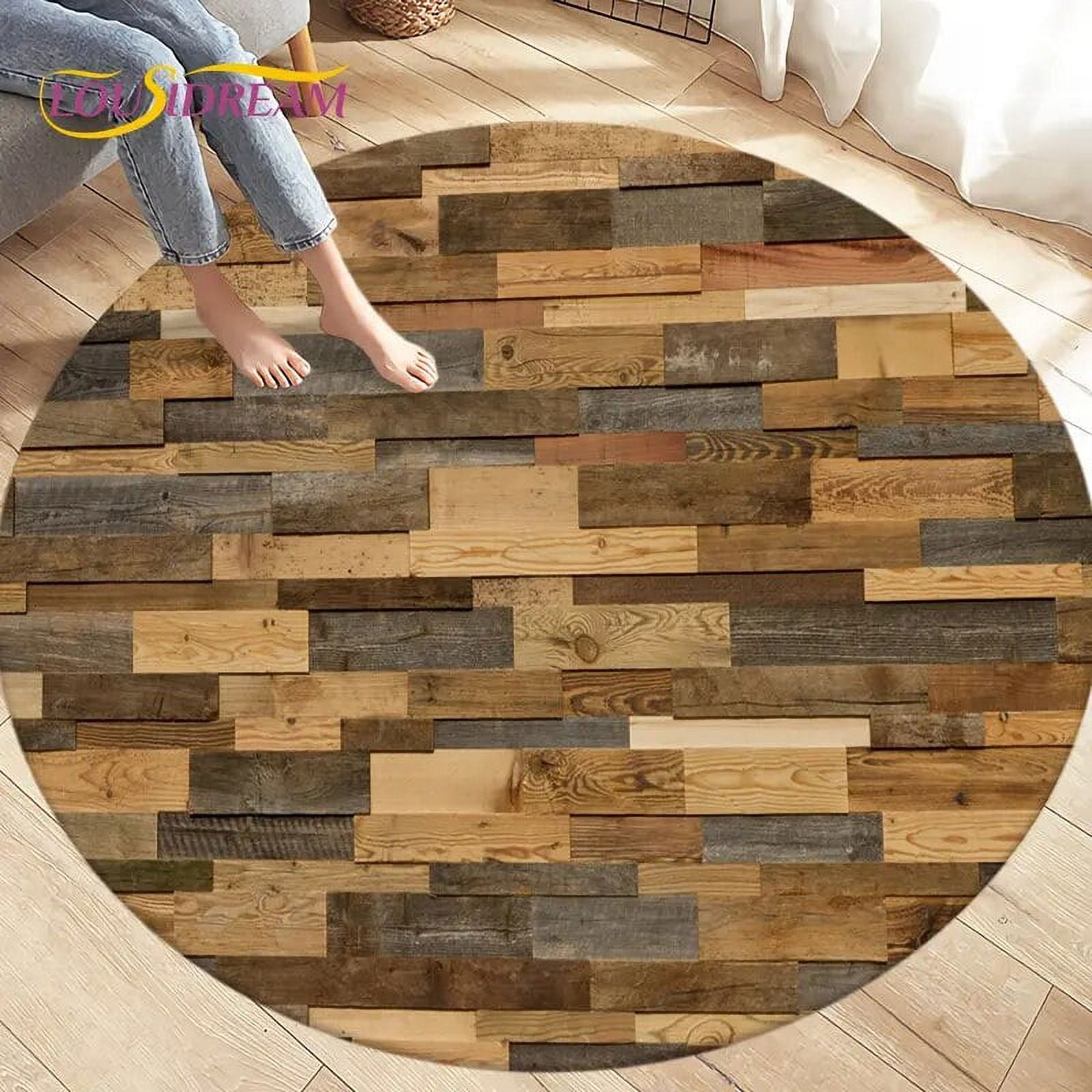3D Wood Grain Round Area Rug Circle Carpet Rug for Living Room Bedroom ...