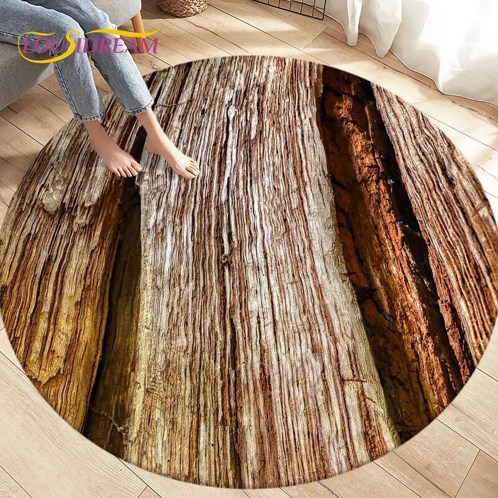 3D Wood Grain Round Area Rug Circle Carpet Rug for Living Room Bedroom ...