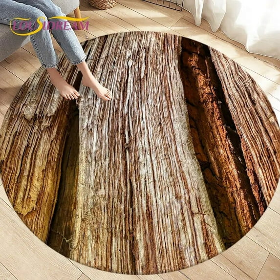 3D Wood Grain Round Area Rug Circle Carpet Rug for Living Room Bedroom ...