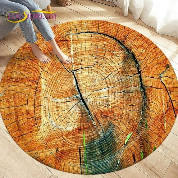 3D Wood Grain Round Area Rug Circle Carpet Rug for Living Room Bedroom ...