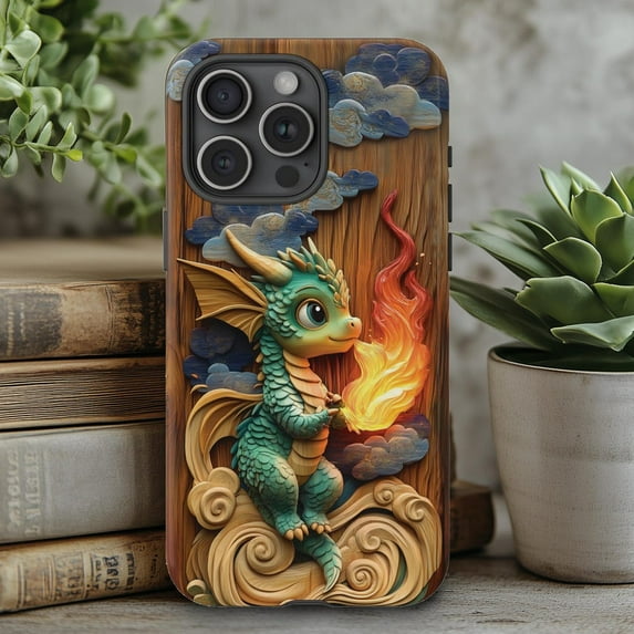 3D Wood Illusion Baby Dragon Fantasy Art Phone Case for 17 16 15 14 13 ...