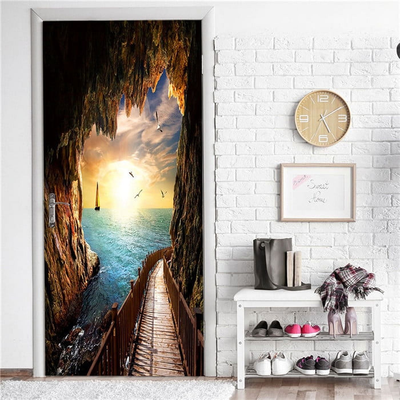 3D Wood Stickers for Door Vinyl Waterproof Self Stick Wallpaper Home ...