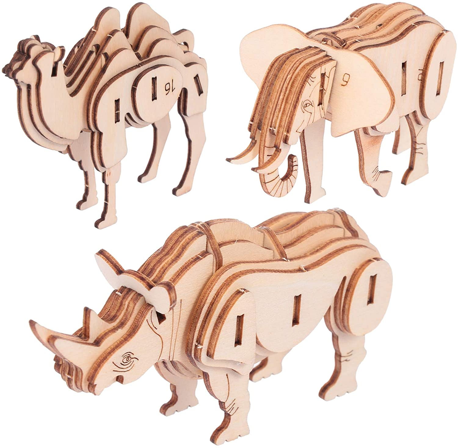 3D Wooden Animal Puzzle Model Kit Toys - Educational Crafts Building ...