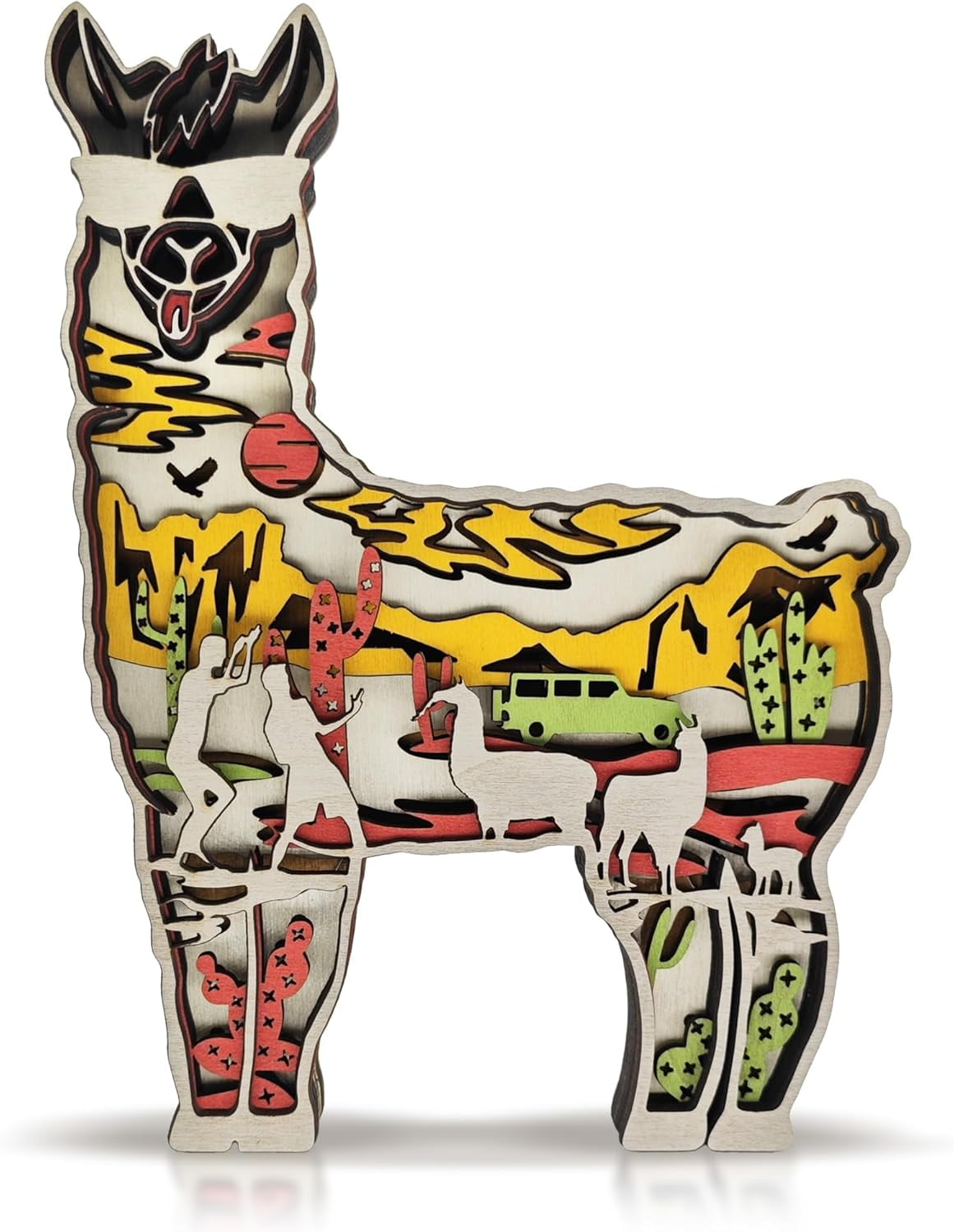 3D Wooden Animals Carving LED Night Light, Alpaca Decor, Wood Carved ...