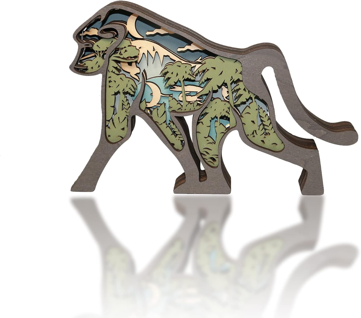 3D Wooden Animals Carving, Monkey Baboon Multi-Layered Wood Carved ...