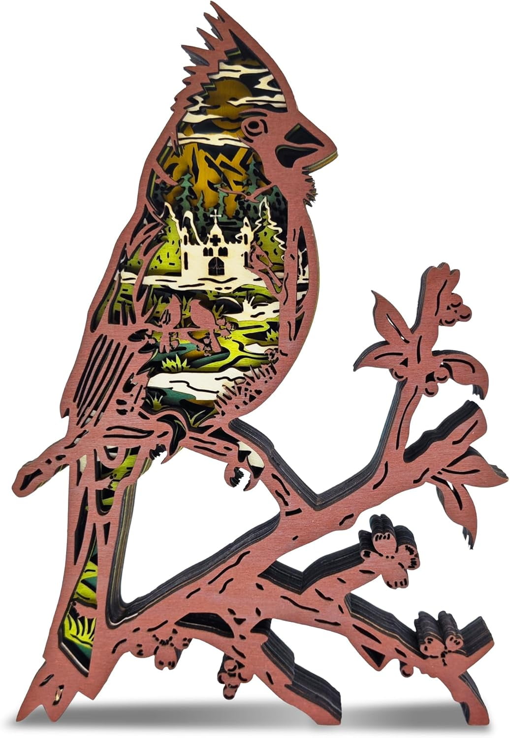 3D Wooden Animals Carving, Northern Cardinal Bird Decor, Multi-Layered ...