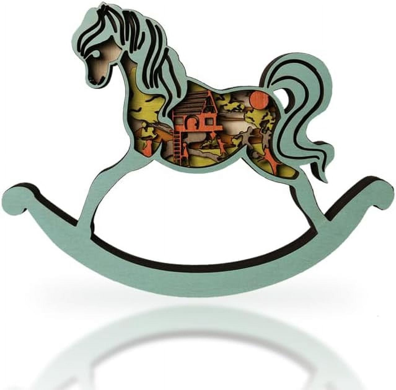 3D Wooden Animals Carving, Rocking Horse Multi-Layered Wood Carved ...