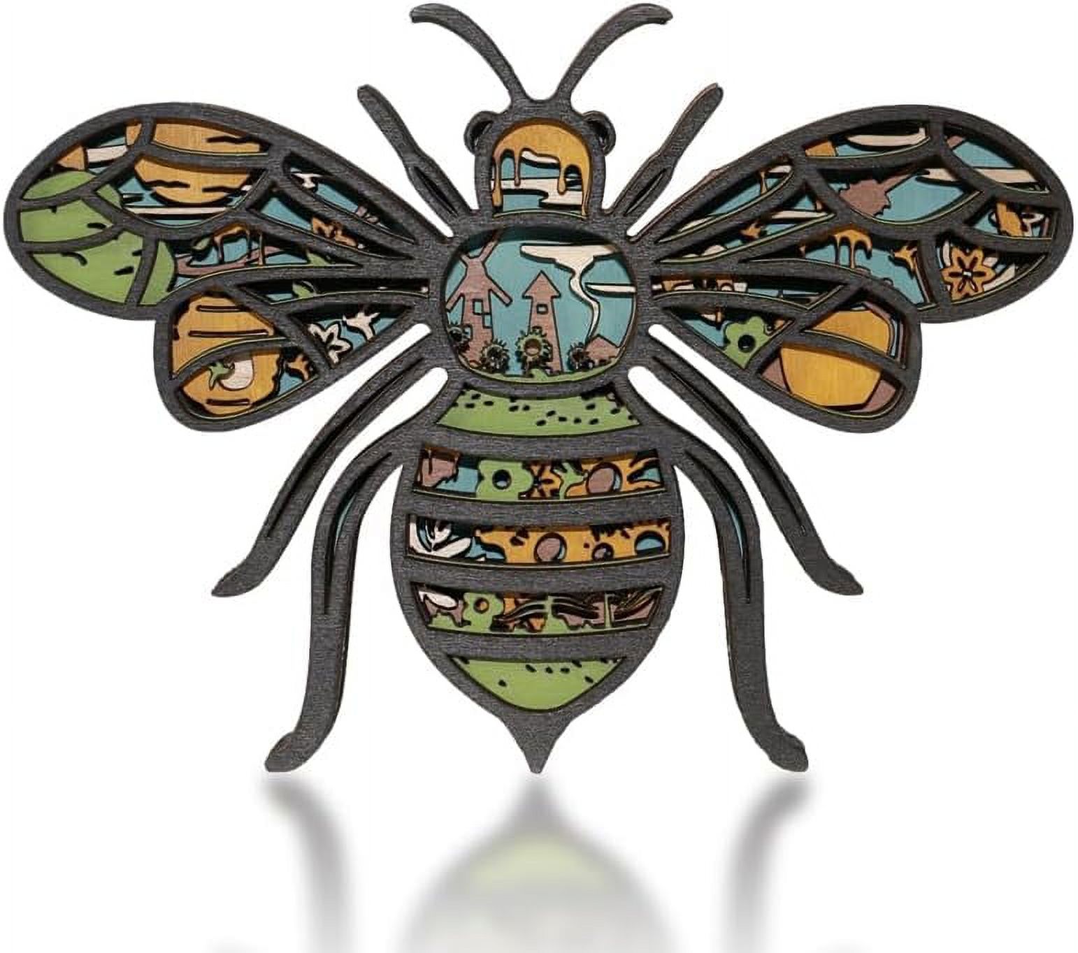 3D Wooden Animals Carving, Rustic Bee Decor, Multi-Layered Wood Carved ...