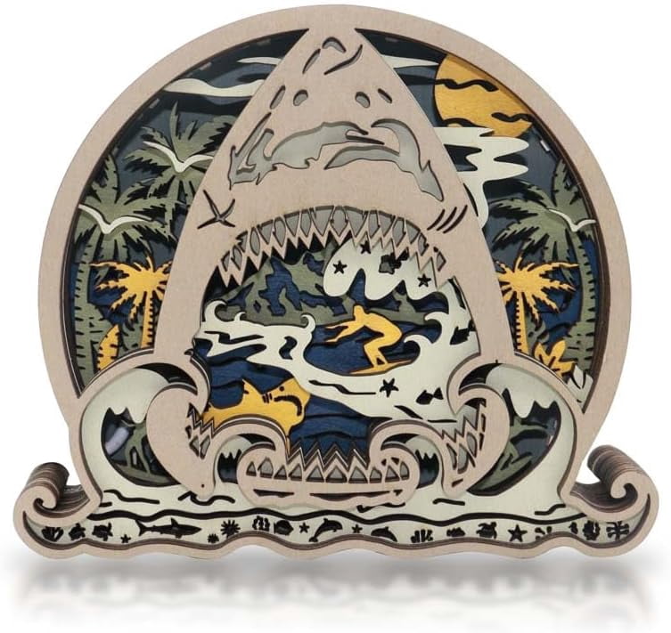 3D Wooden Animals Carving, Shark Decor, Intricately Multi-Layered Wood ...