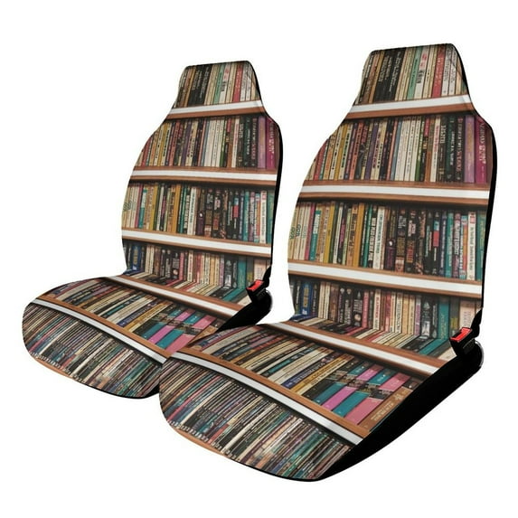 3D Wooden Bookshelf Print Car Seat Covers Front Seats Universal Fit for ...