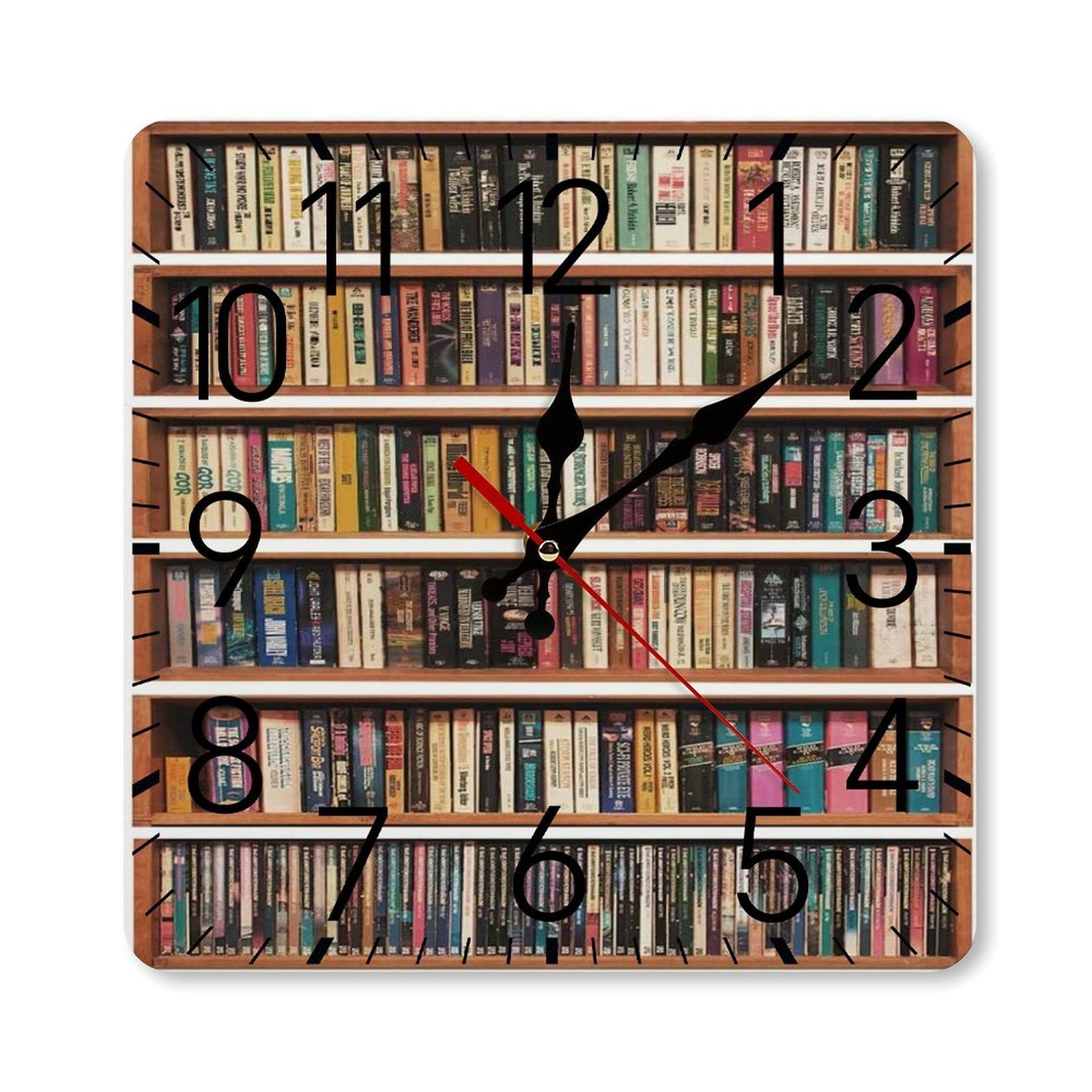3D Wooden Bookshelf Print Wall Clock Silent Non-Ticking For Home Office ...