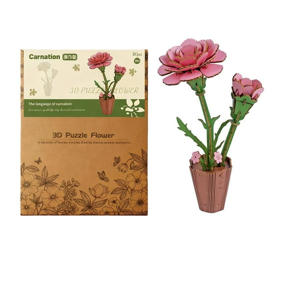 3D Wooden Building Blocks Assembled Rose Bouquet Handmade Day Valentine ...