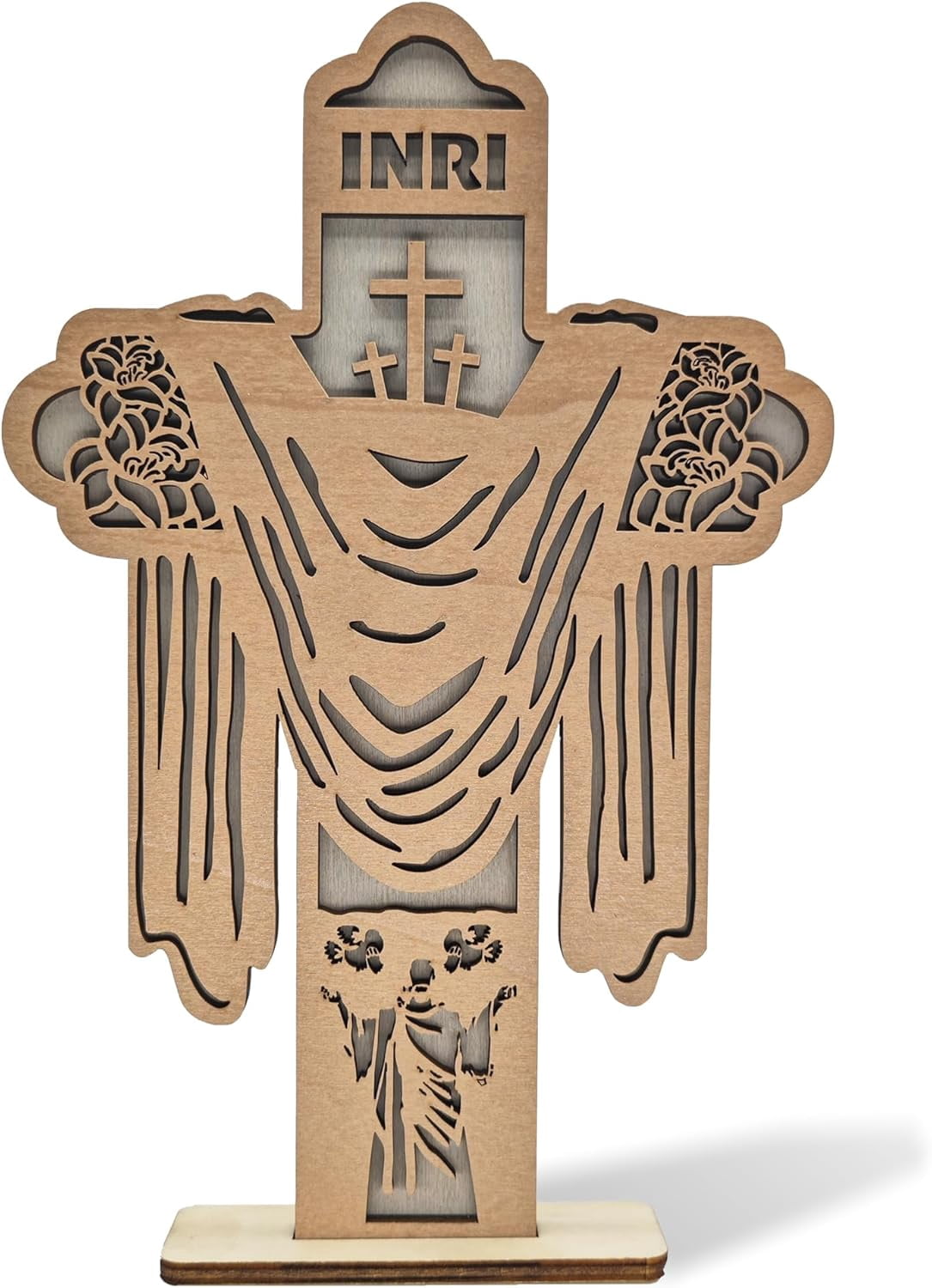 3D Wooden Carving, Cross Catholic Decor, Multi-Layered Wood Carved ...
