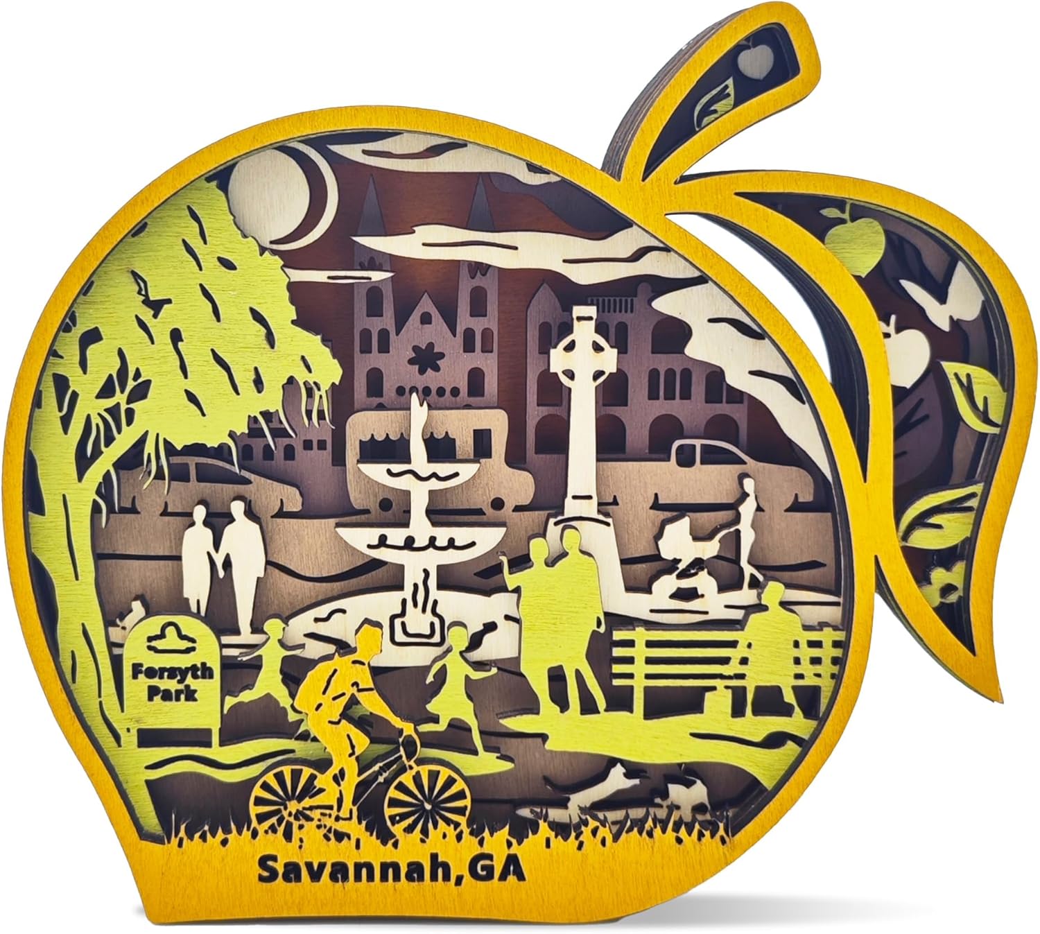 3D Wooden Carving LED Night Light, Savannah Cityscape Peach Decor, Wood ...