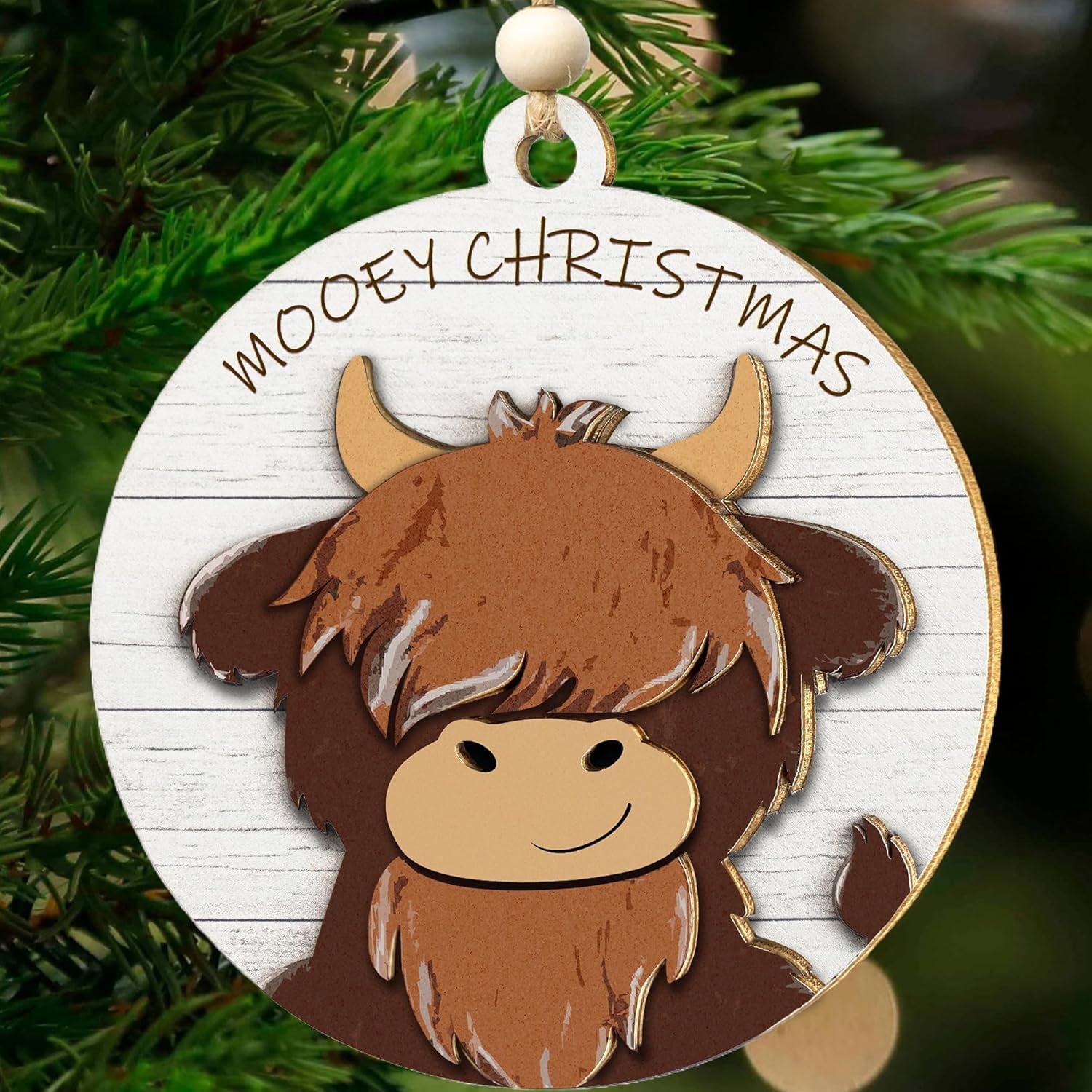 3D Wooden Christmas Cow Ornament, Highland Cow Christmas Decorations ...