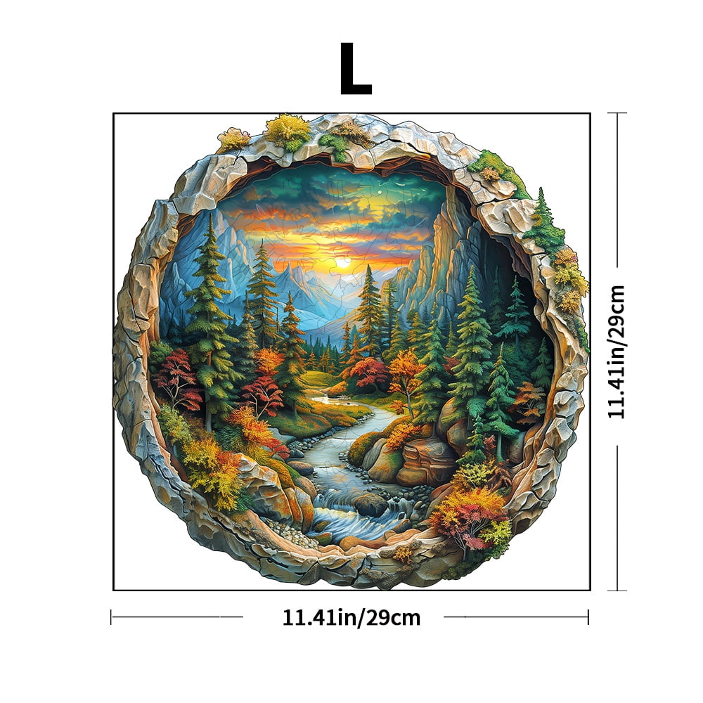 3D Wooden Circular Puzzle - Green Forest Sunset Scene, Family Game ...