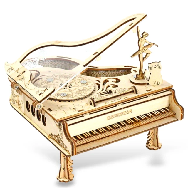3D Wooden DIY Rotating Music Box Puzzle Dancing Piano with Heart-Shaped ...