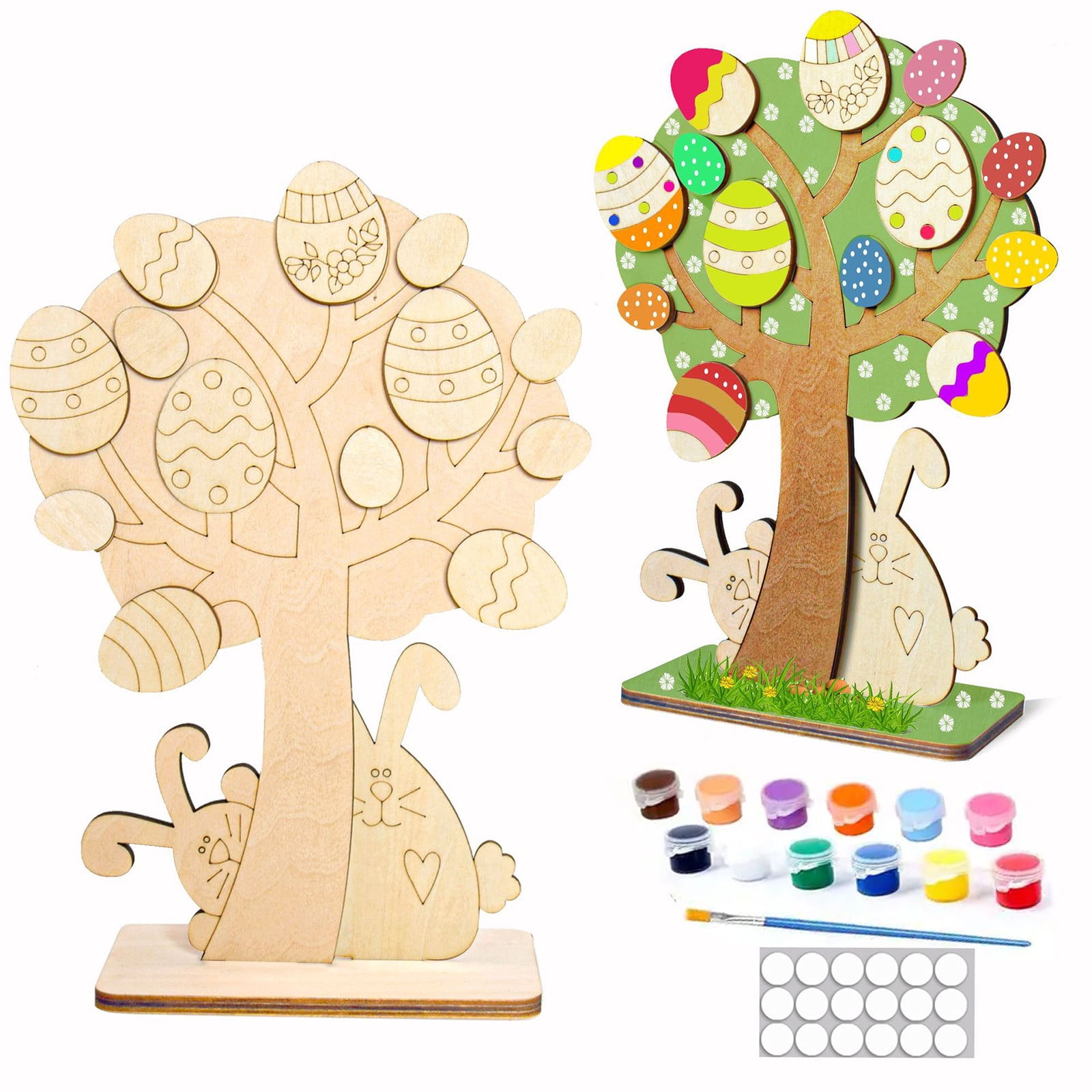 3D Wooden Easter Egg Tree Craft Painted Graffiti Kit for Kids Make You ...